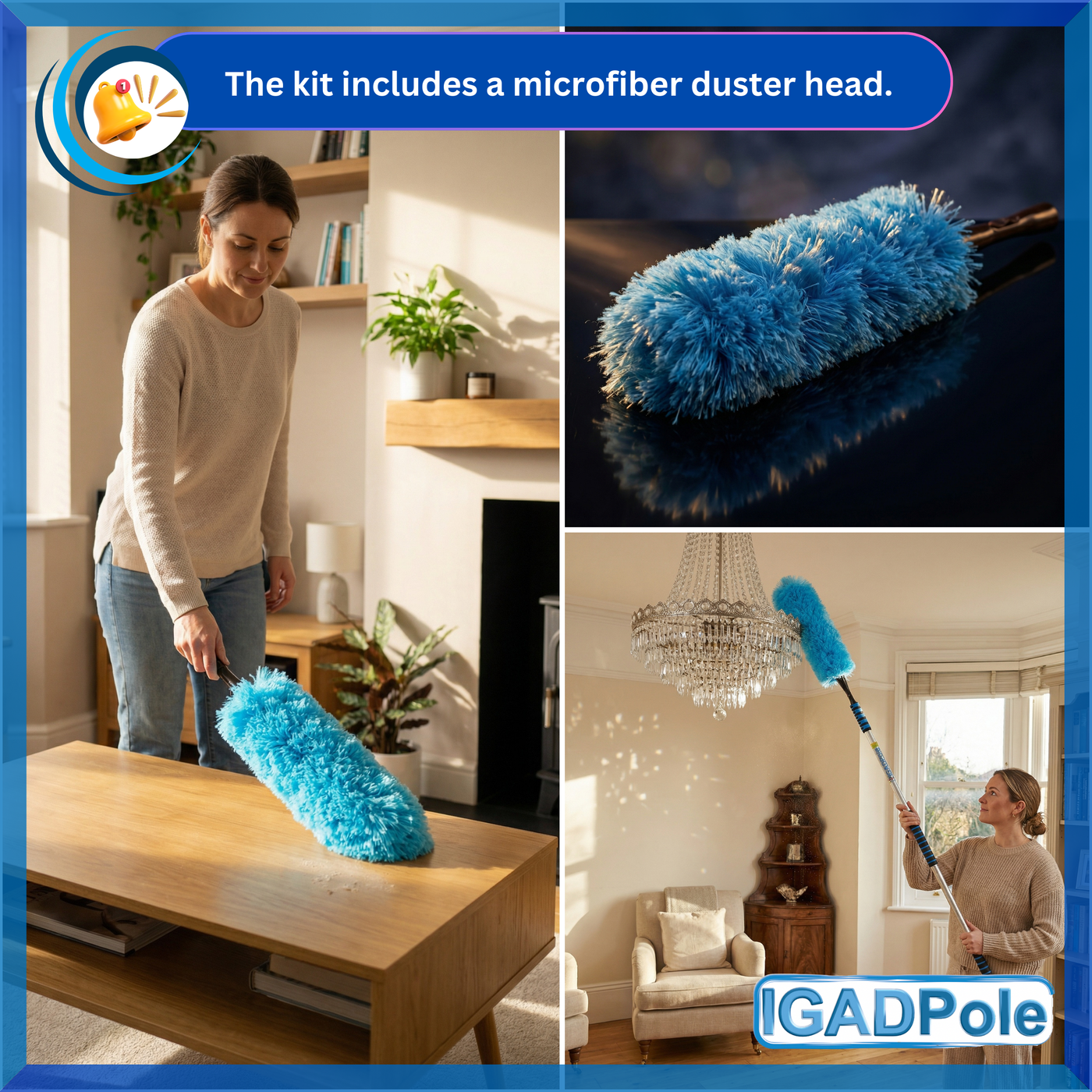 IGAD Pole 7m (24ft) Dusting Set: Extension Pole, Squeegee and 3 Dustin ...