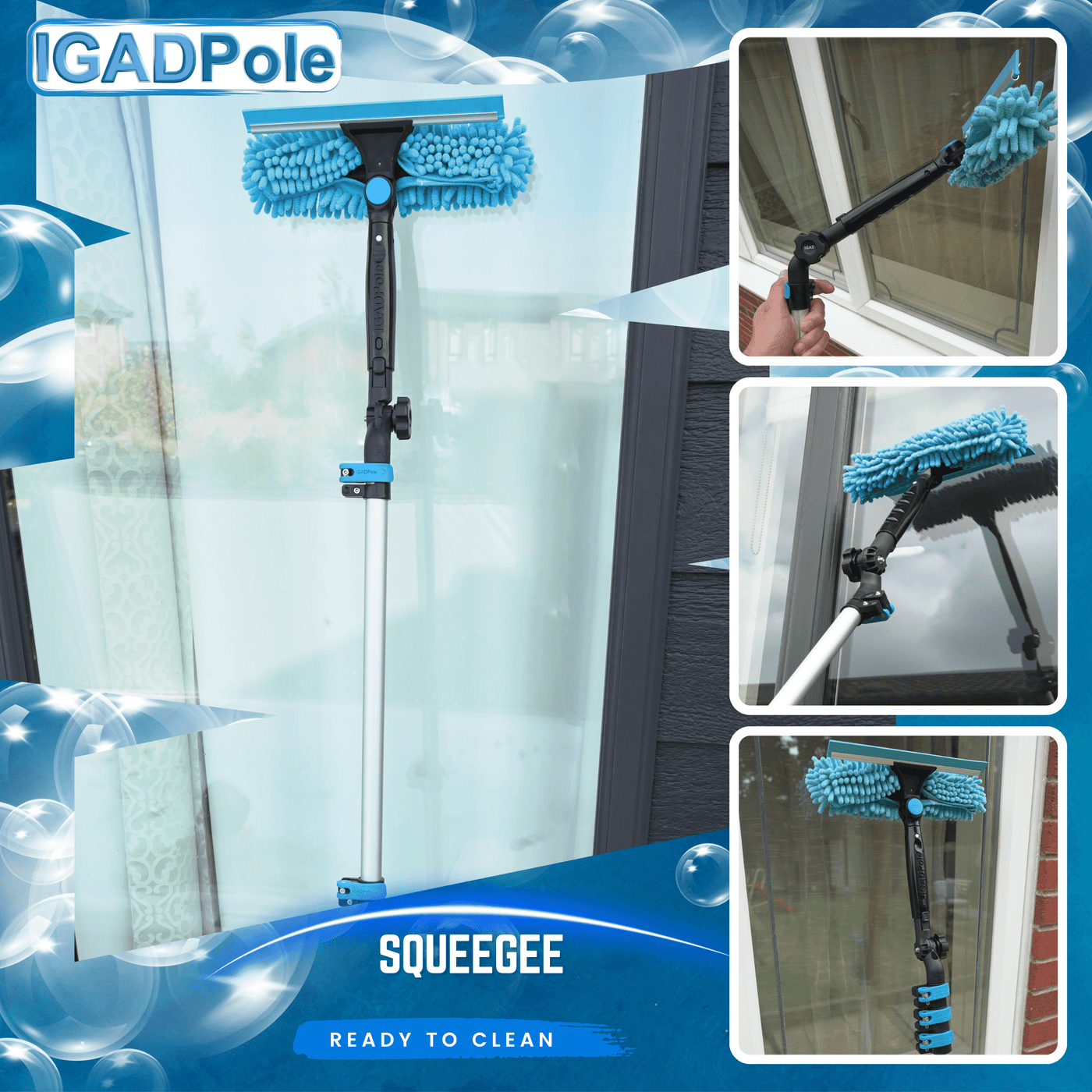 IGADPole Window Cleaning Kit, Extension Pole and 10 inch (25cm) Squeeg